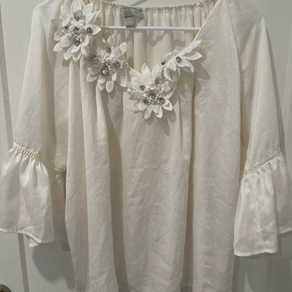 Hilary Radley | Tops | Elegant White Floral Embellished Womens Top ...